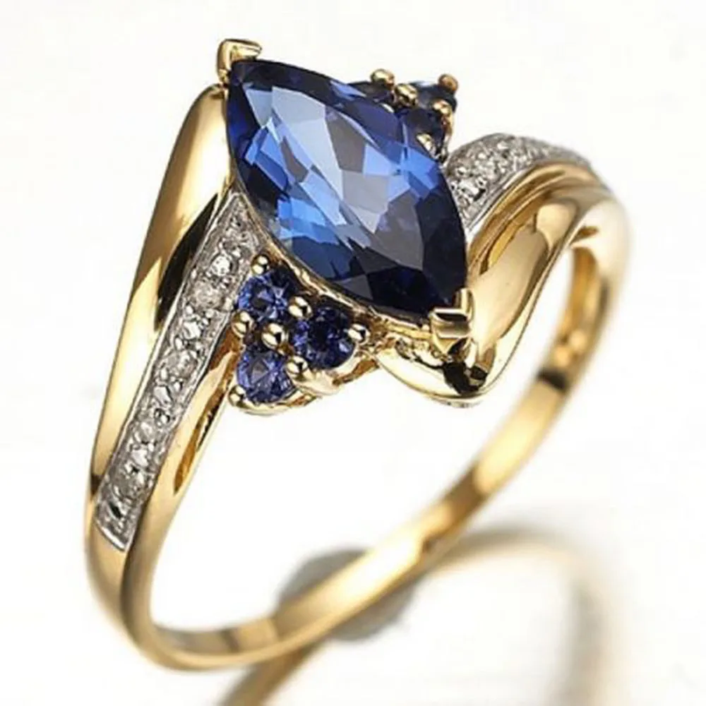 2017 nueva moda cristal azul oval anillo oro color promesa Anillos de ...