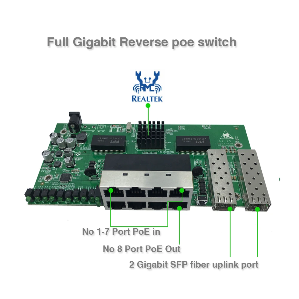 Rtl8370mb 8-port Gigabit Reverse Poe Ethernet Switch With 2pcs Sfp Single Fiber Single Mode-3km ...