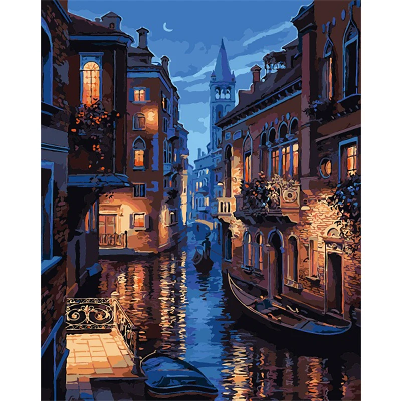 Frameless Venice's Night Pictures DIY Painting By Numbers Hand Painted ...