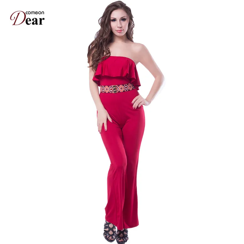 Comeondear Women Fashion Jumpsuit Off Shoulder Sashes RP7983 Lotus Leaf ...