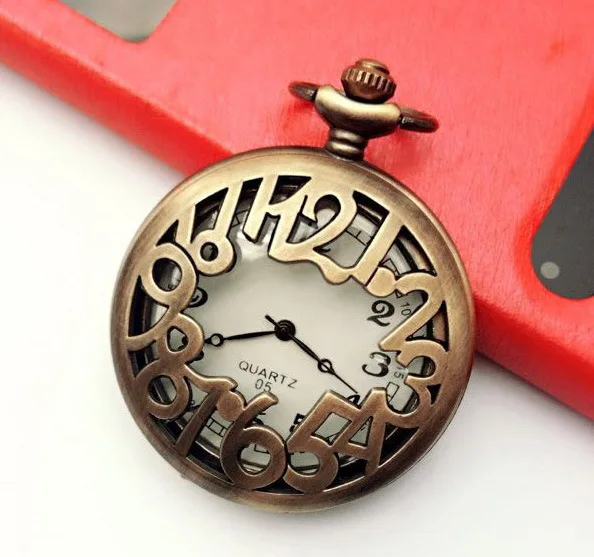 (1132) big size 47mm Vintage Brass number design Pocket Watch Necklace ...