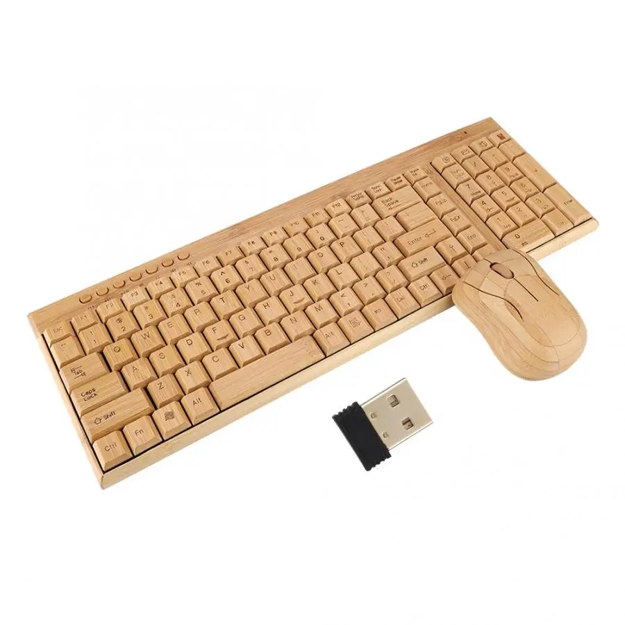 Wooden Keyboard Wireless Ultra Thin Bamboo Wooden Keyboard Mouse Combos ...