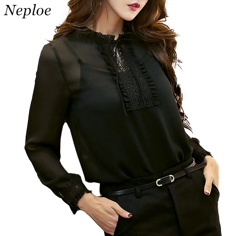 Neploe 2018 Spring New Lady Elegant Slim Ruffled Collar Shirt