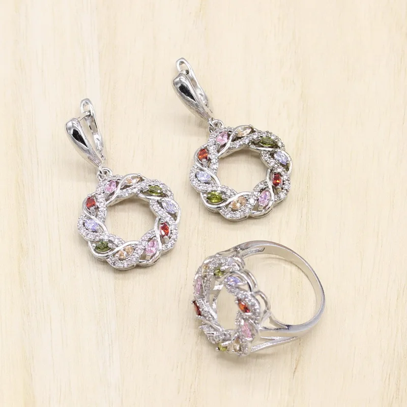 925 Sterling Silver Jewelry Multicolor Cubic Zirconia Jewelry Sets For ...