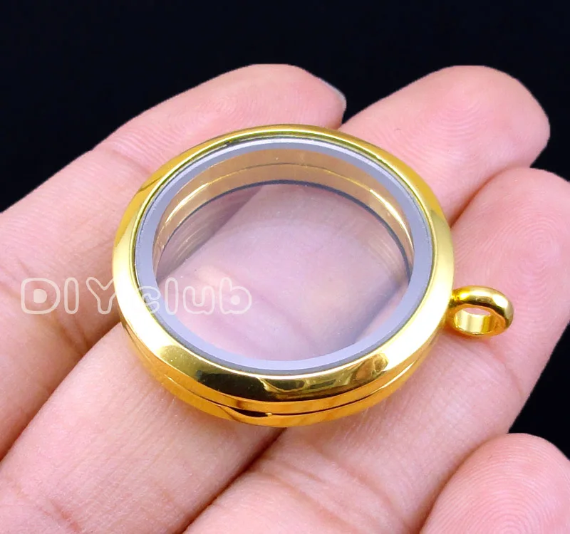 2pcs Gold Round Floating Locket, Living Locket, Glass Locket Pendant ...