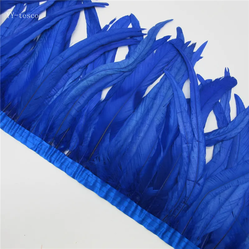 10 yards blue Rooster Feathers Trim 35 40cm Chicken Feather Ribbon For ...