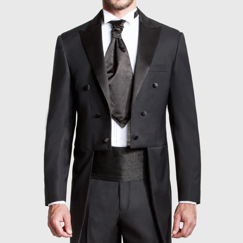 Traje de novio negro personalizado, traje de pantalón de cola larga con ...