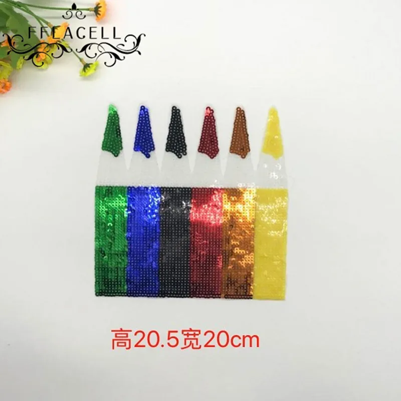 FFLACELL Sew On Sequined Patch Colorful Crayons Pencil Sequins Patches ...