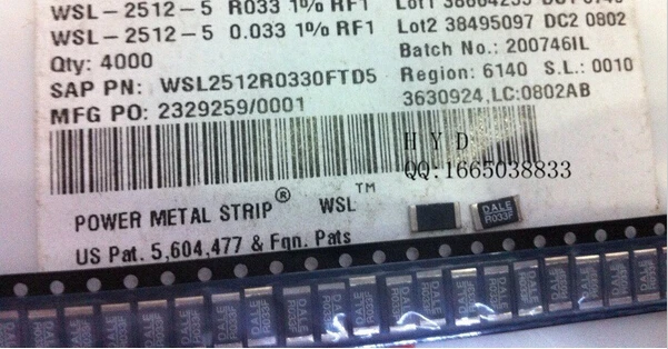 WSL2512R0330FTD5 DALE R033F 2512 0.033ohm 1% 1W Resistor 20 pcs / lot ...