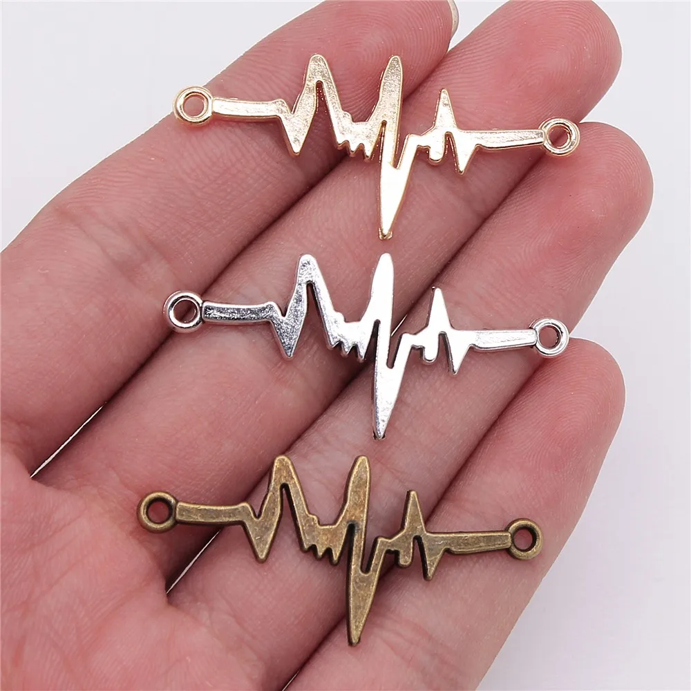WYSIWYG 10pcs Charms ECG Heartbeat Link Connector 40x20mm Antique ...