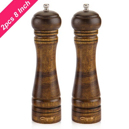 2PCS 8" Europe Classic Style Hand Wooden Spice Mill with Ceramic Core ...