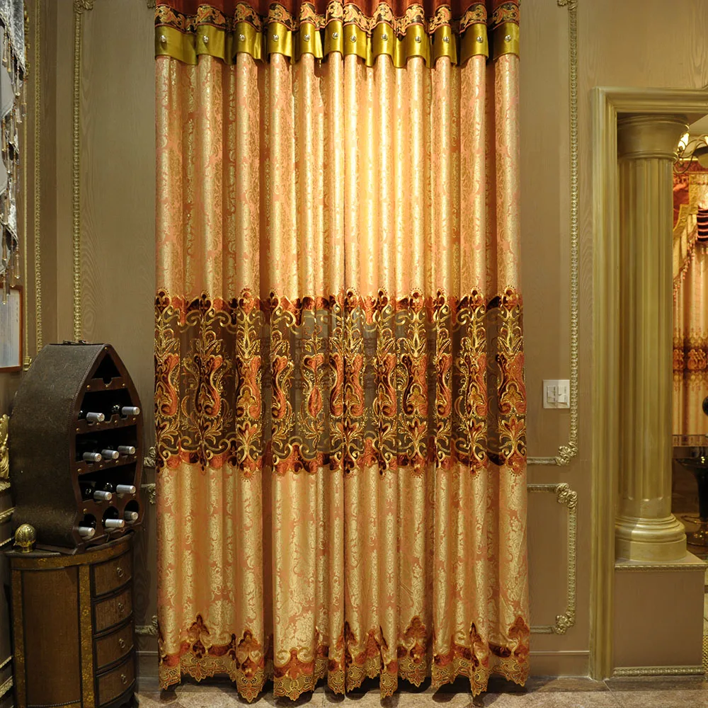 red color jacquard window shade curtain fabric,embroidered soft sheer ...