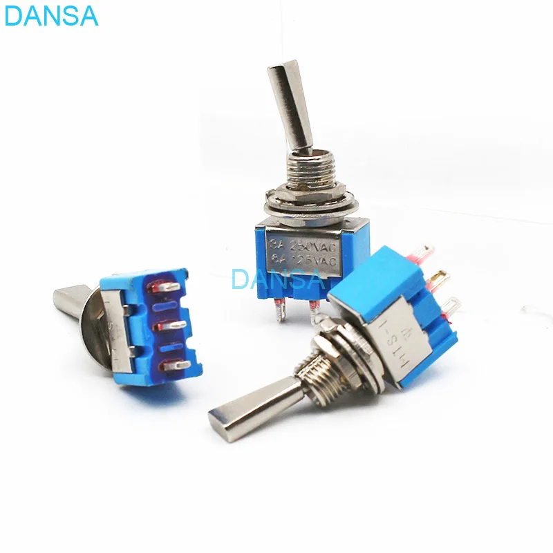 100pcs MTS 103 Blue Toggle Switch 3 Pins 3 Position ON OFF ON Flat ...
