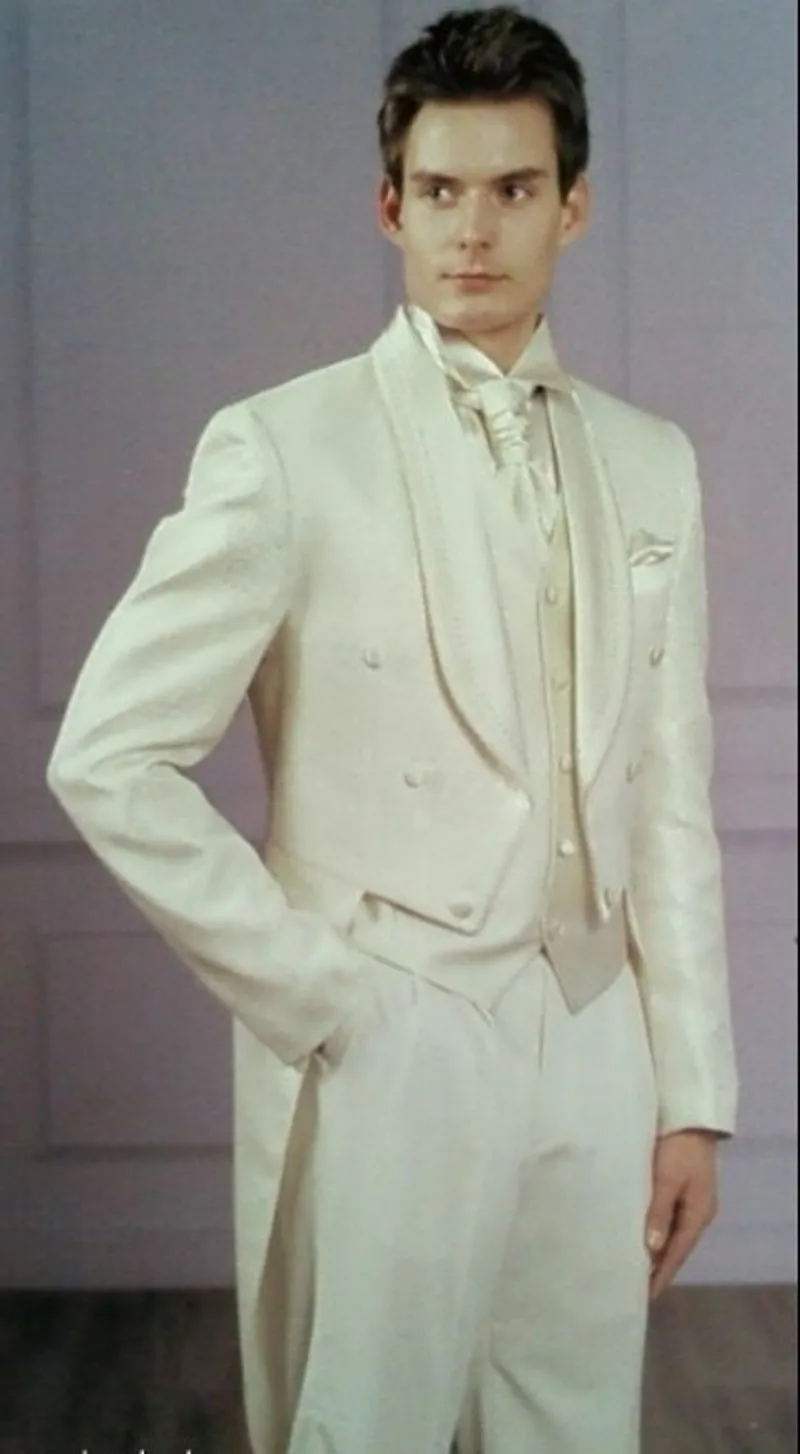 Marfim escuro Estilo Fraque Do Noivo Smoking Xaile Lapela Padrinhos ...