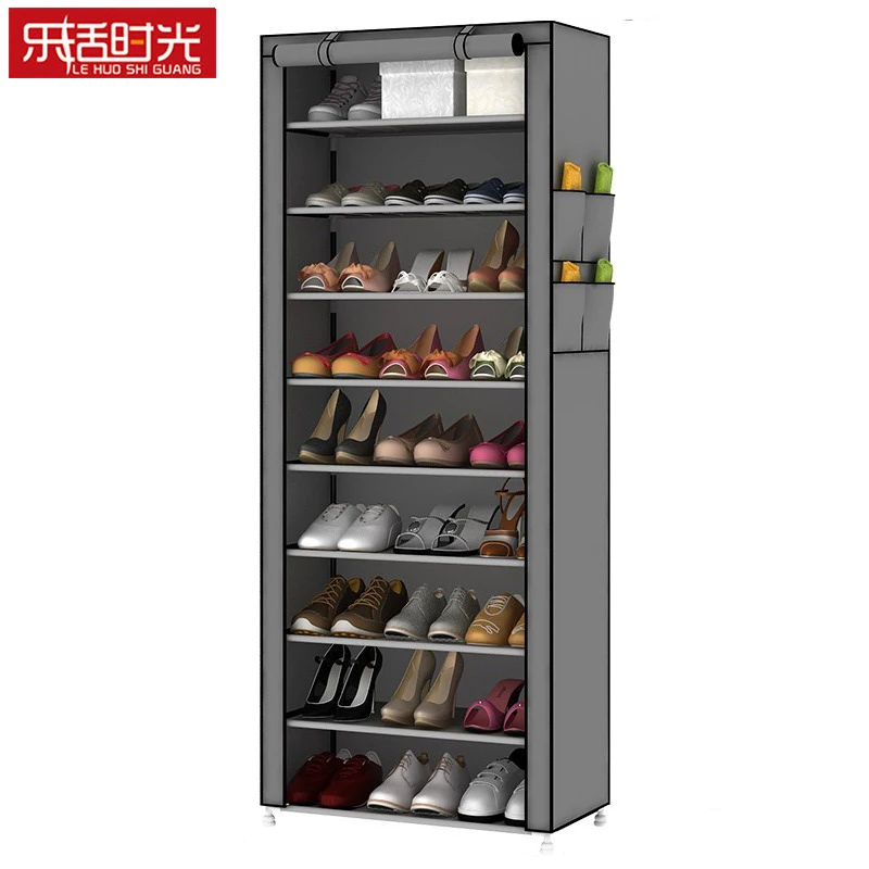 Single Row 10-tier Simple Shoe Rack Removed Non-woven Dust-proof Shoes ...