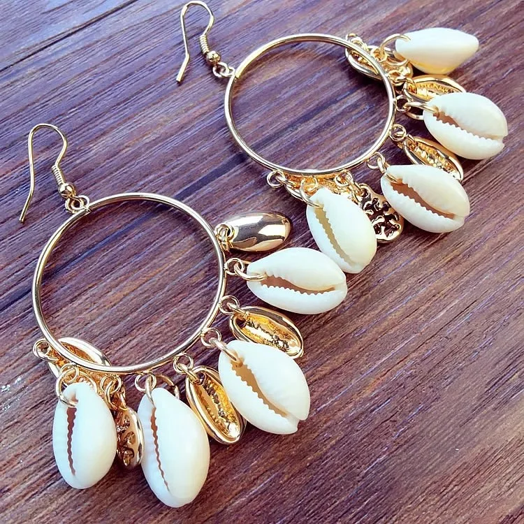 FGTORI New Fashion Bohemian gold shell Earrings&Large circle tassel ...