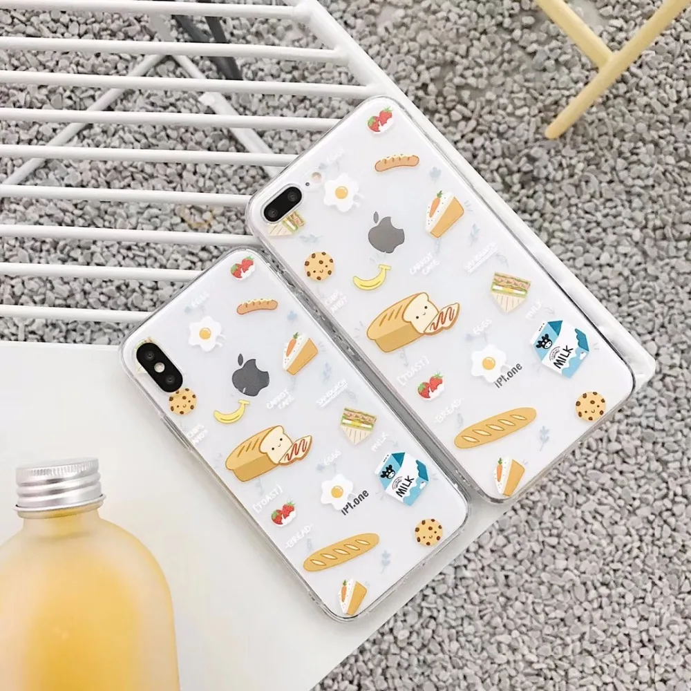 ZMASI 1mm Slim Transparent Phone Case for iPhone X 6 6s Cute Milk Bread ...