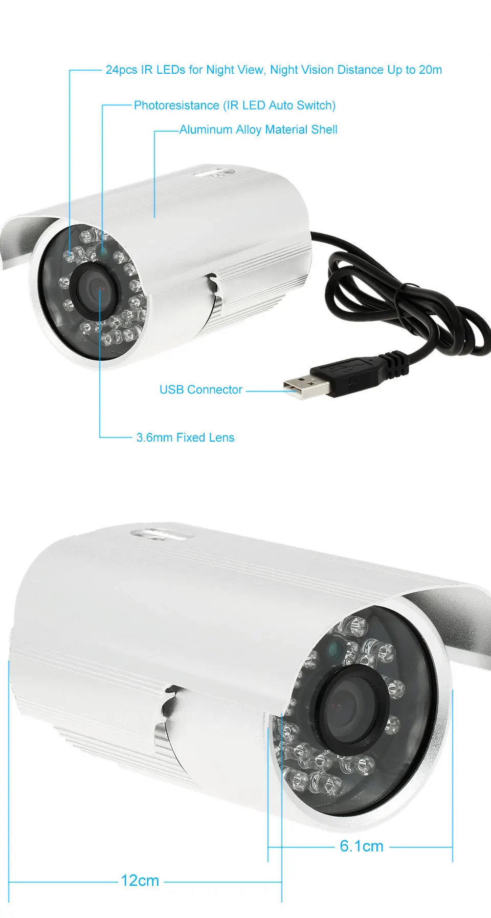 Водонепроницаемая наружная камера безопасности USB, TF карта с функцией ...