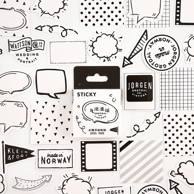 Black white Dialog Decorative Stationery mini Stickers set Scrapbooking ...