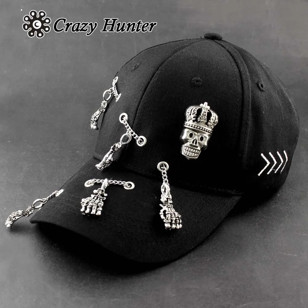Hip Hop Punk Metal Chain Skull Bassball Cap Biker Hat Mens Adjustable ...