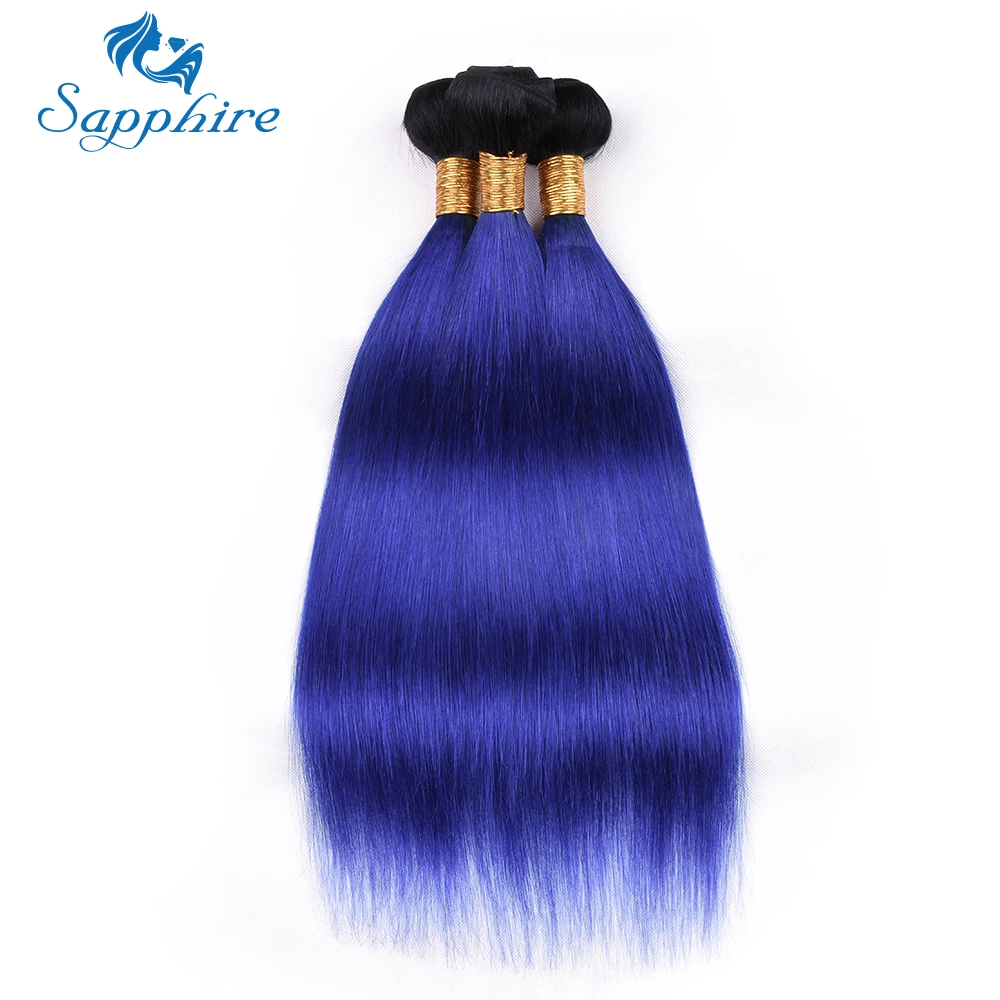 Sapphire Straight Hair T1B/Blue Color 100% Human Ombre Hair Weave ...