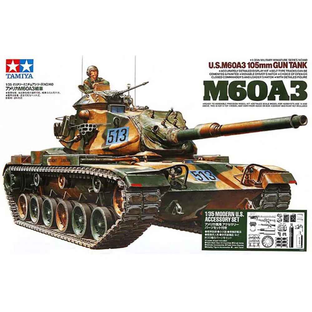 OHS Tamiya 35140 1/35 US M60A3 105mm Gun Tank Military Assembly AFV ...