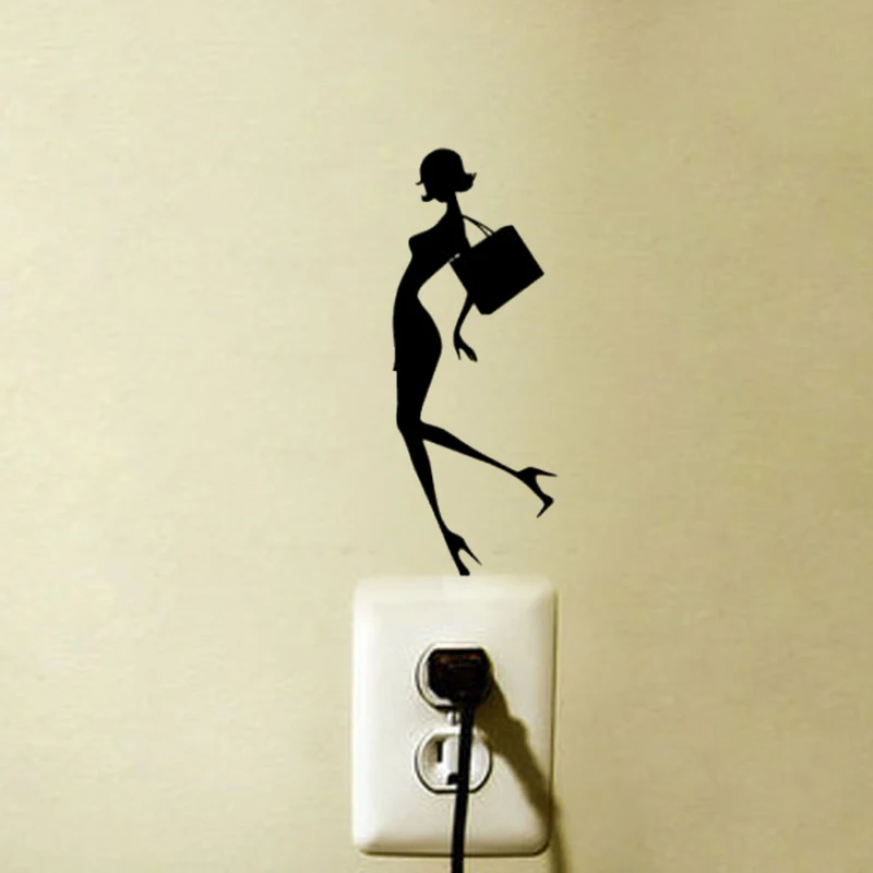 Fashion Girl Woman Accessories Wall Sticker Vinyl Decor Switch Decal ...