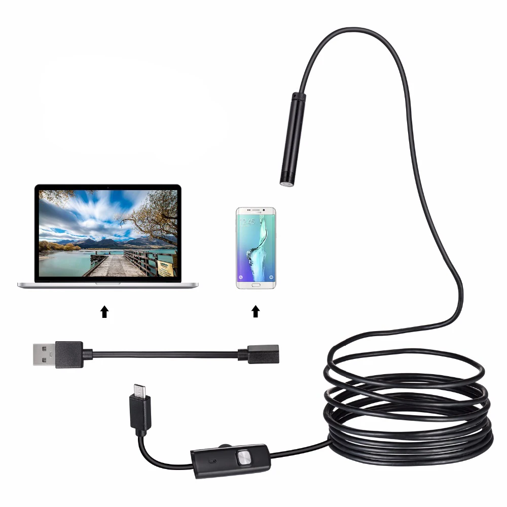 Cámara endoscópica USB Android, endoscopio de inspección con lente de 7mm/8mm, Cable de 1M, 2M ...