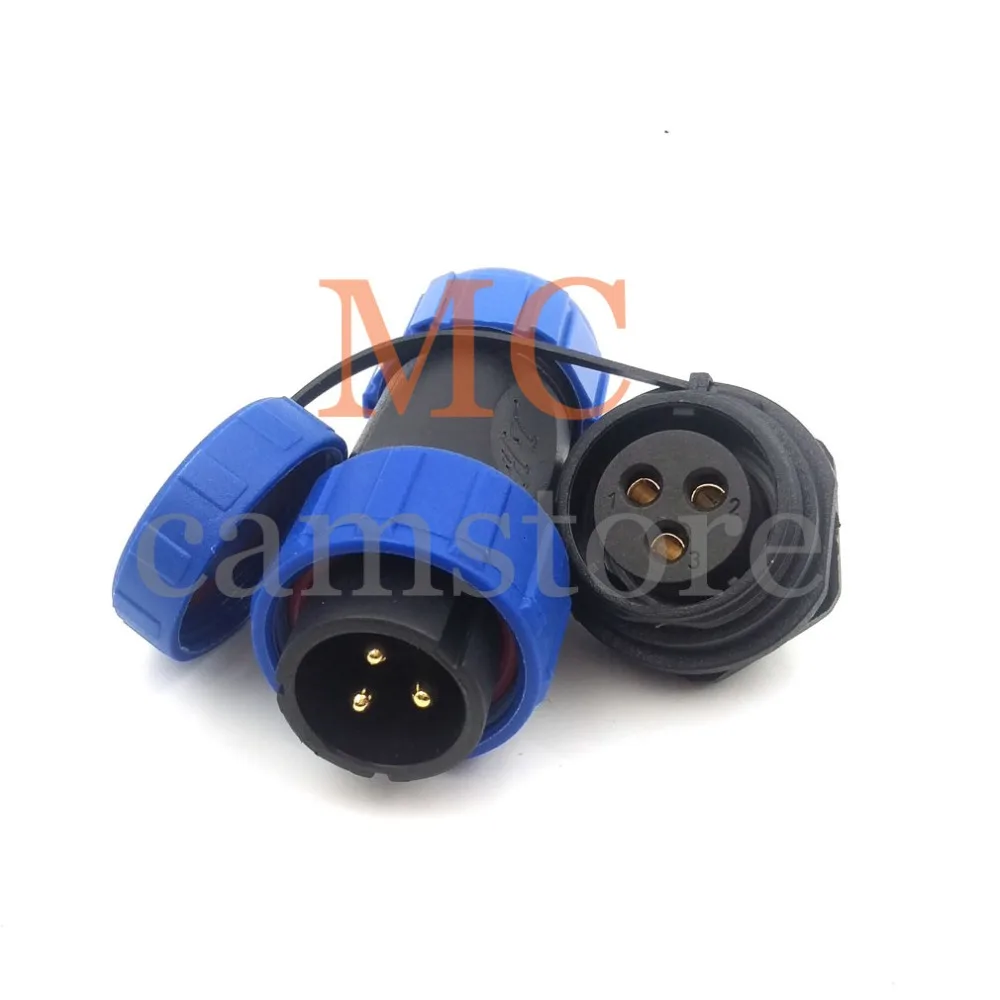 Conector impermeable de 3 pines SP21, conector de cable de alimentación de aviación de 3 cables ...