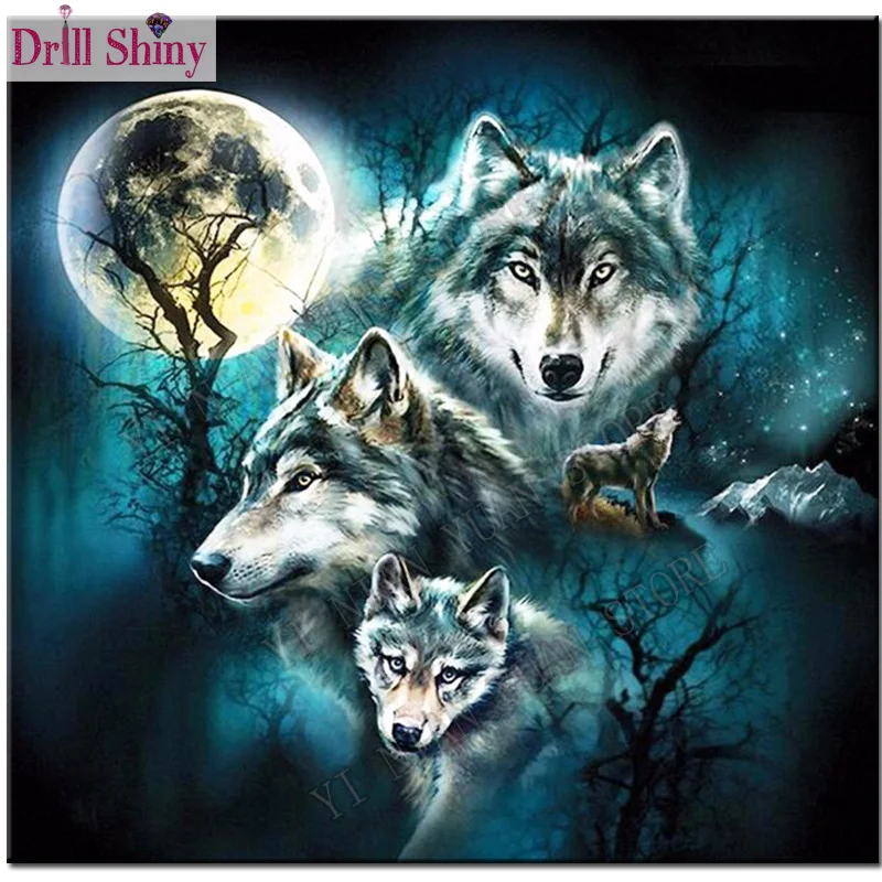 New year gift 5D Diamond Painting Four Wolf wall arts 3D DIY Diamond ...