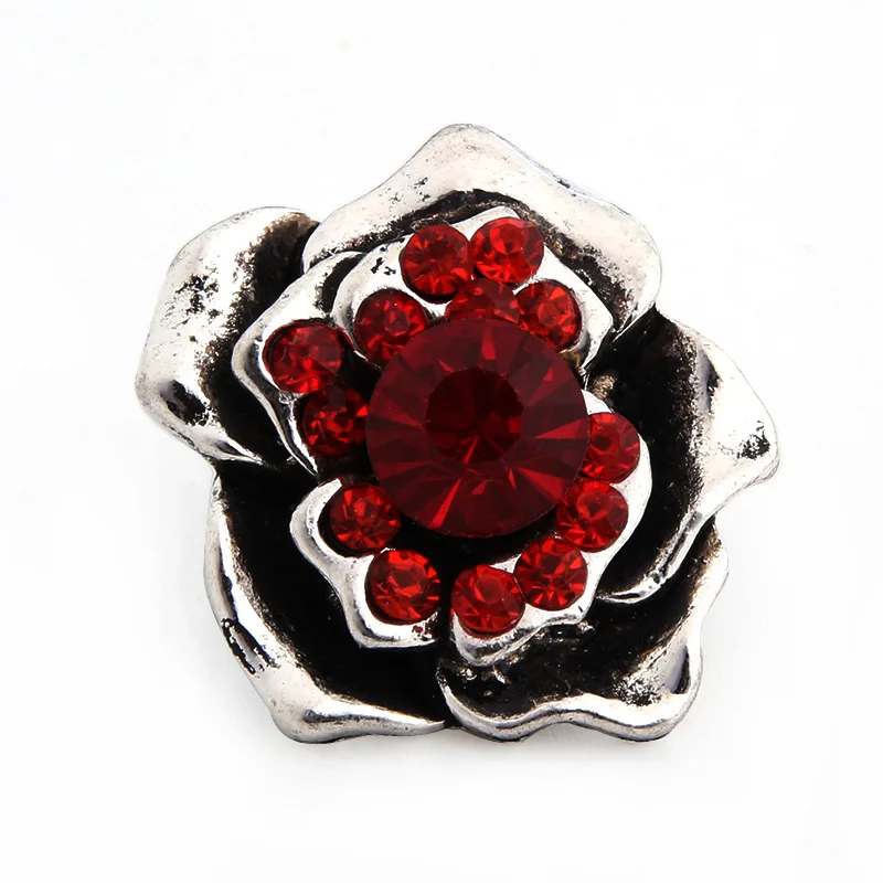 PAPAPRESS NEW 10pcs/lot Metal Snaps Red Crystal Rose 18mm Snap Buttons ...