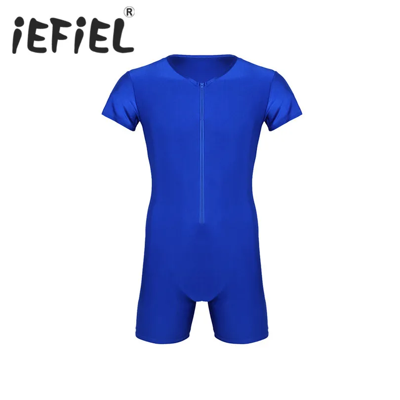 Iefiel Newest Mens One Piece Short Sleeve Front Zipper Boxer Briefs