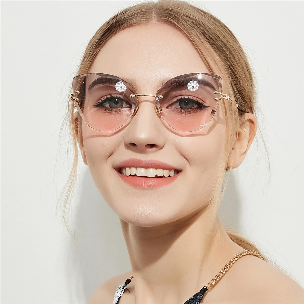 New Ocean Clear Lens Sunglasses Women Summer Cateye Rimless Sunglasses ...