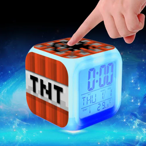 Minecraft TNT Digital Alarm Clock LED Night Light 7 Color Change ...