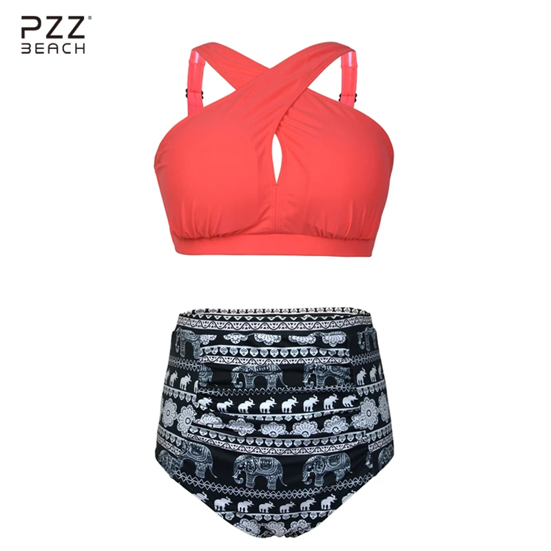 2017 Biquínis De Cintura Alta As Mulheres Plus Size Swimwear Feminino