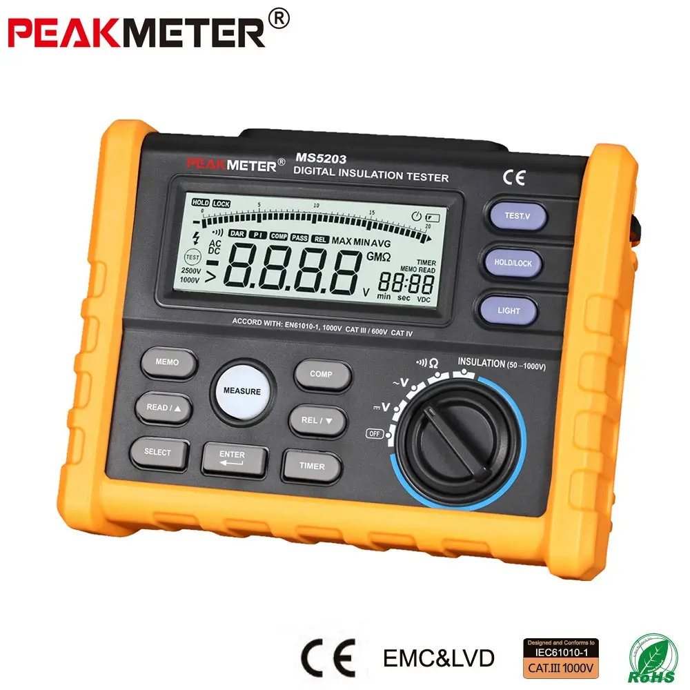 OFFCIAL PEAKMETER Analog and Digital 1000V MS5203 Insulation Resistance ...