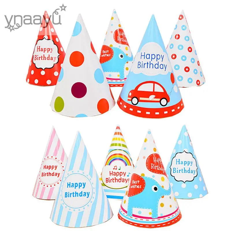 Ynaayu 5pcs/set Party Hat Happy Birthday Hats Dots Cartoon Map Baby ...