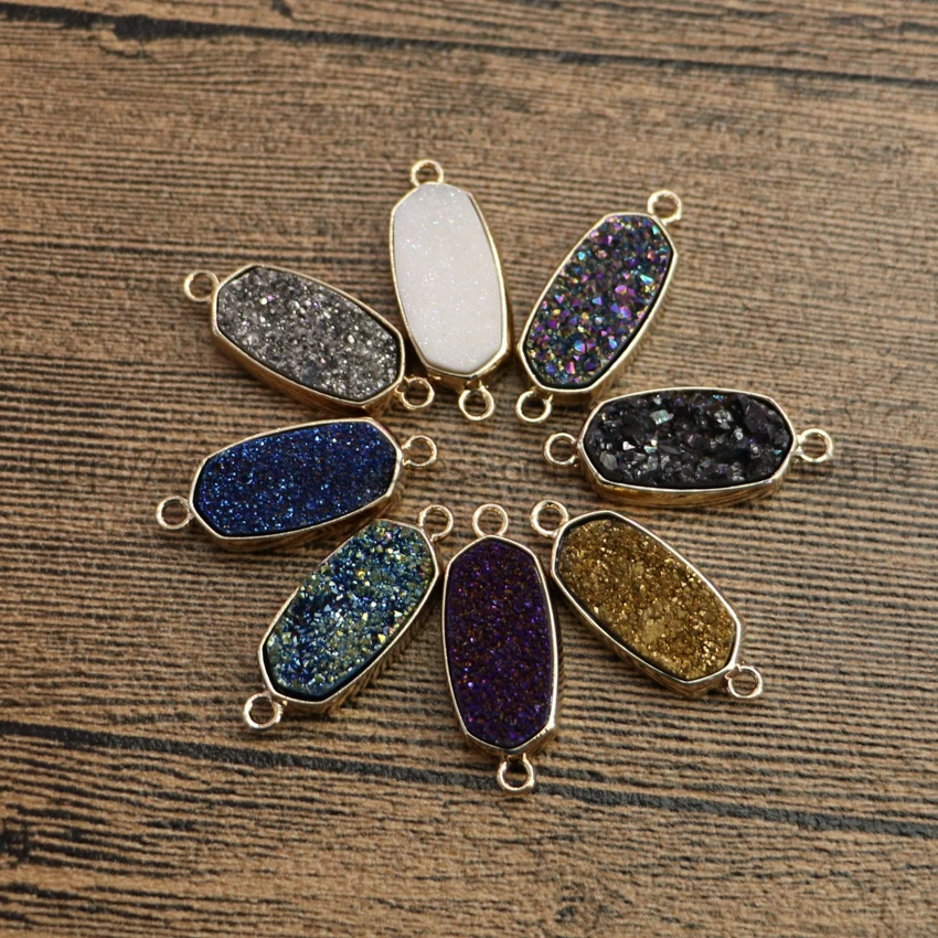 Natural druzy titanium druzy pendant connector dyed multi color druzy ...
