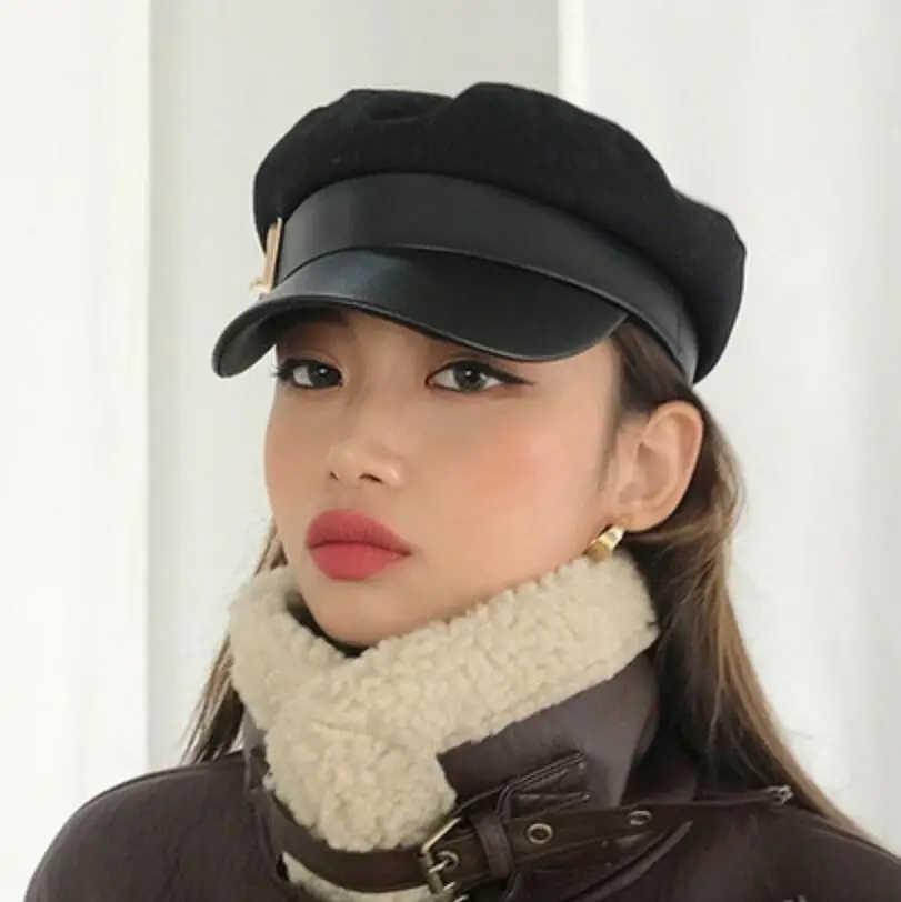 Ladys Military Hats Women Black Color Wool Cap Girls Square Shape ...