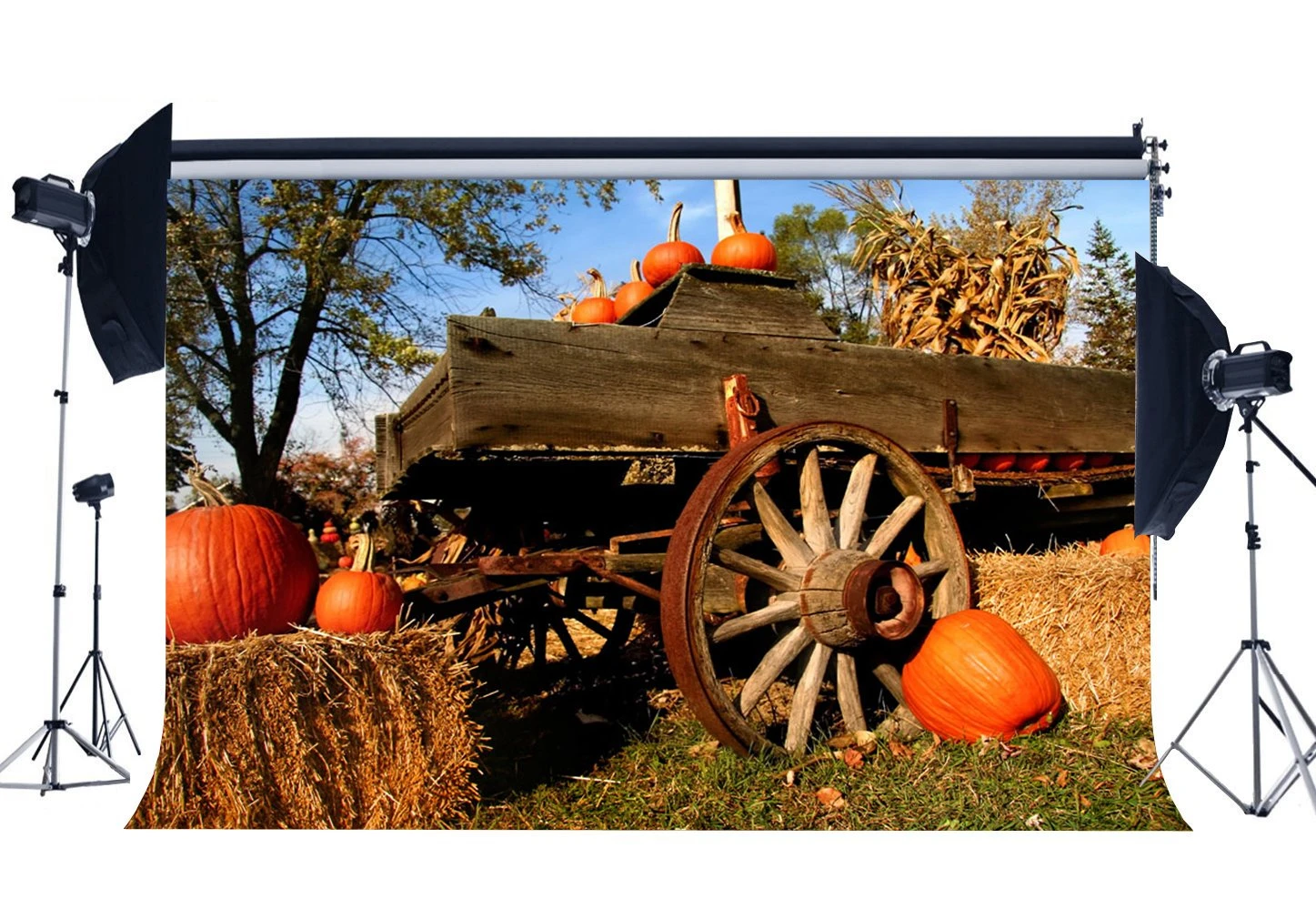 Autumn Harvest Backdrop Old Barn Farmland Backdrops Pumpkin Straw ...