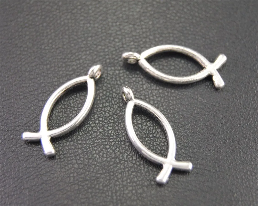 50pcs-Silver-Color-Jesus-Fish-Charm-Bracelet-Necklace-Jewelry-Making ...