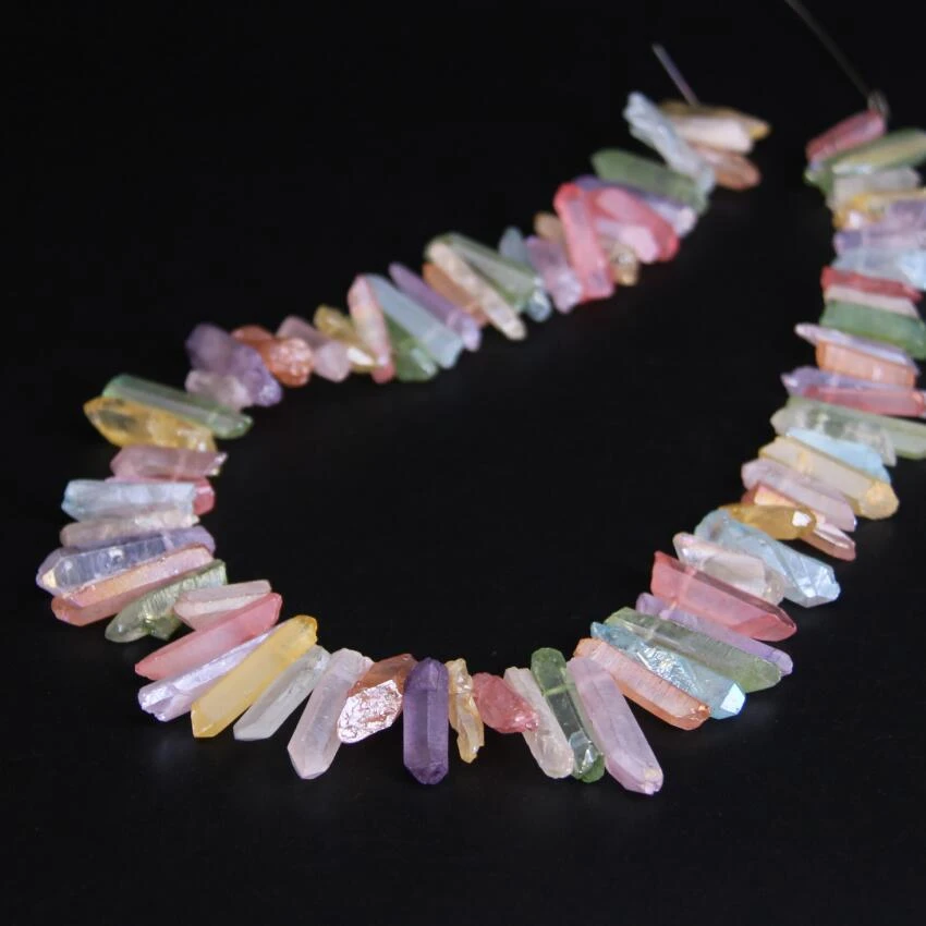 New! 15.5"/strand Light colour Mixture Raw Crystal Quartz Top Drilled ...