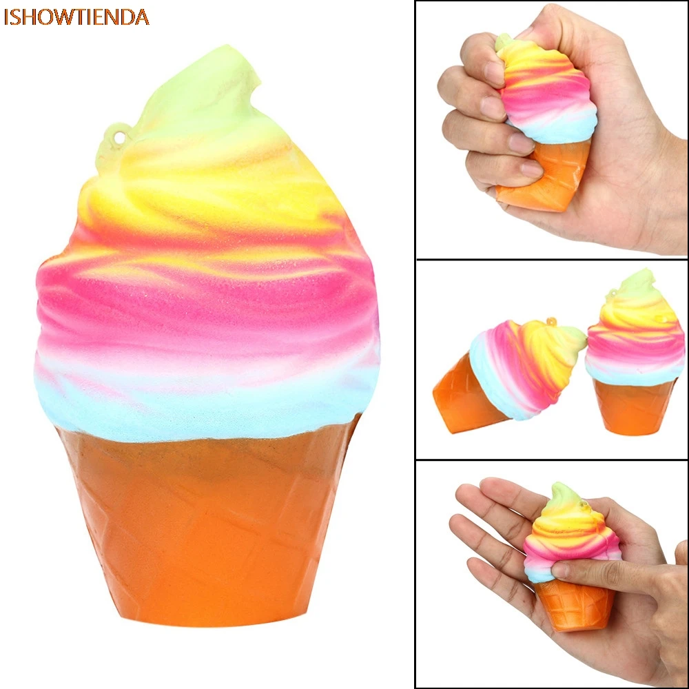 Kawaii Squishy 10cm Rainbow Ice Cream Cone Slow Rising Scented Jumbo ...