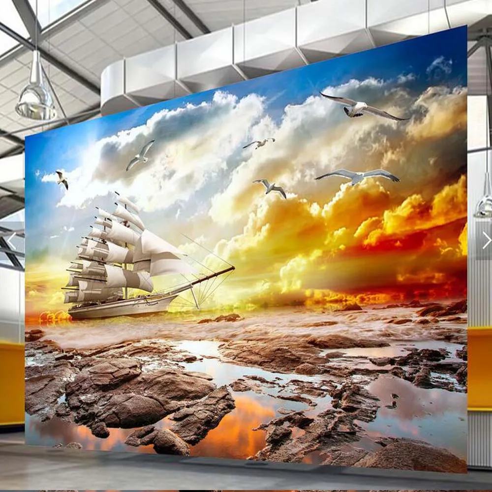 3d Photo Wallpaper Mural Wallpapers For Living Room Sea Landscape 3 D ...