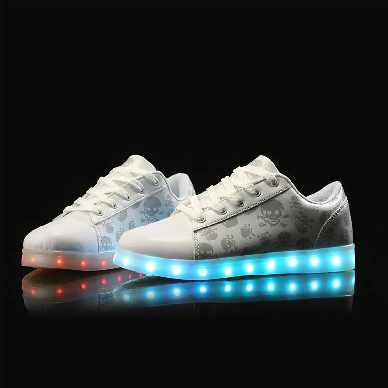 2017 Unisex light up led luminous shoes recharge for men adults skull ...