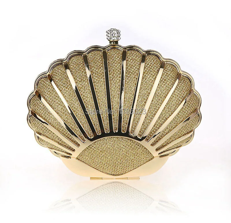 Women Sparkling Metallic Evening Bags Ladies Stylish Sea Shell Shaped ...