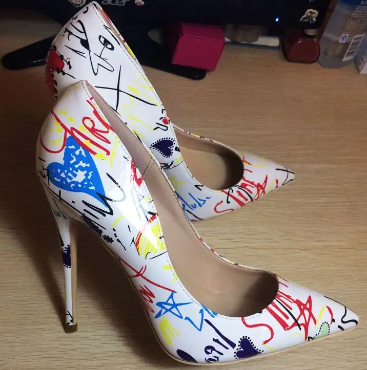 Carpaton Spring Fall fashion Wild New graffiti white patent leather ...