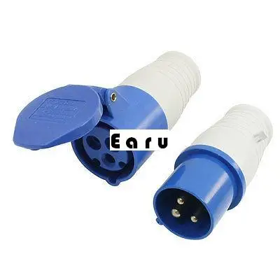 AC 220 250V 16A Blue White IP44 2P+E IEC309 2 Industrial Plug Socket ...
