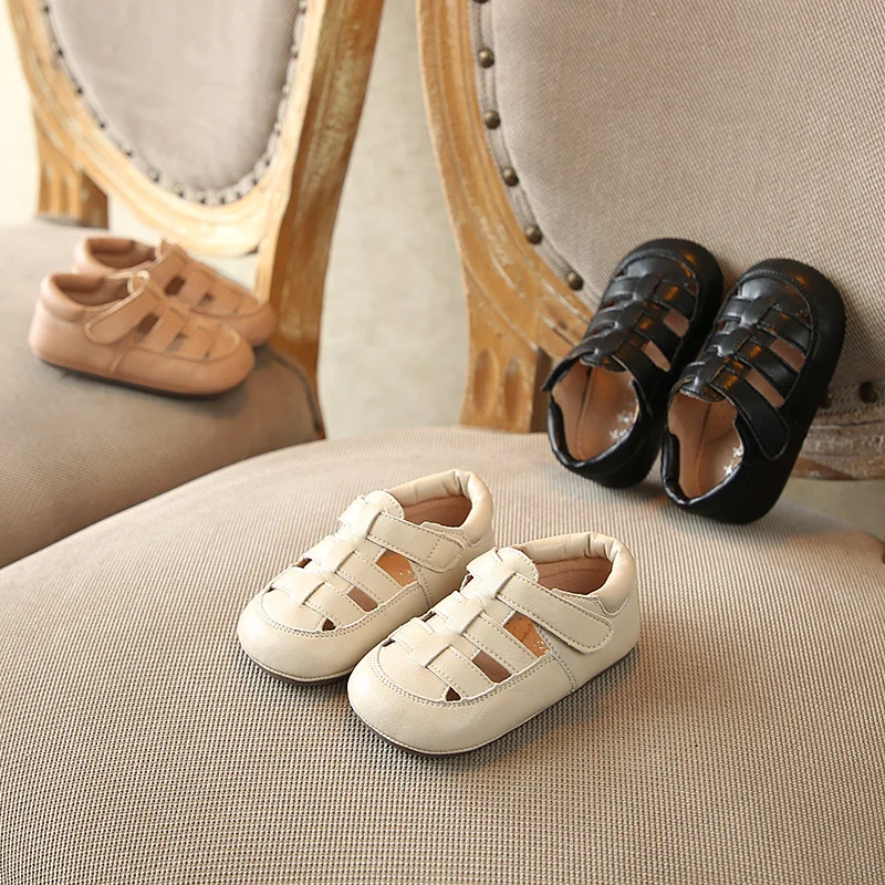 Sapatos infantis dedo do pé fechado sandálias do bebê sapatos de couro ...