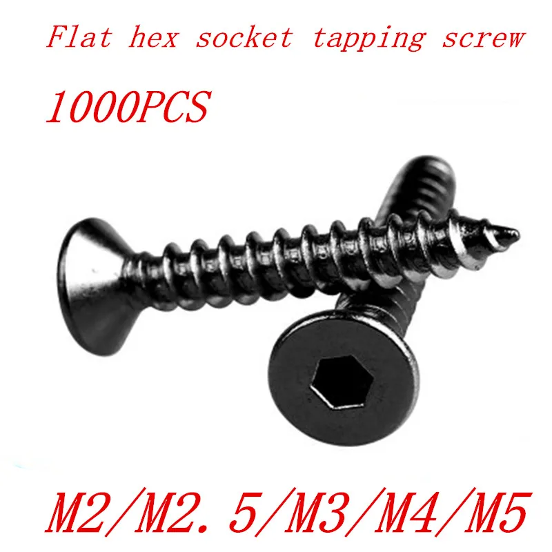 1000pcs M2 M2 5 M3 M4 Steel With Black Flat Hex Socket Countersunk Head